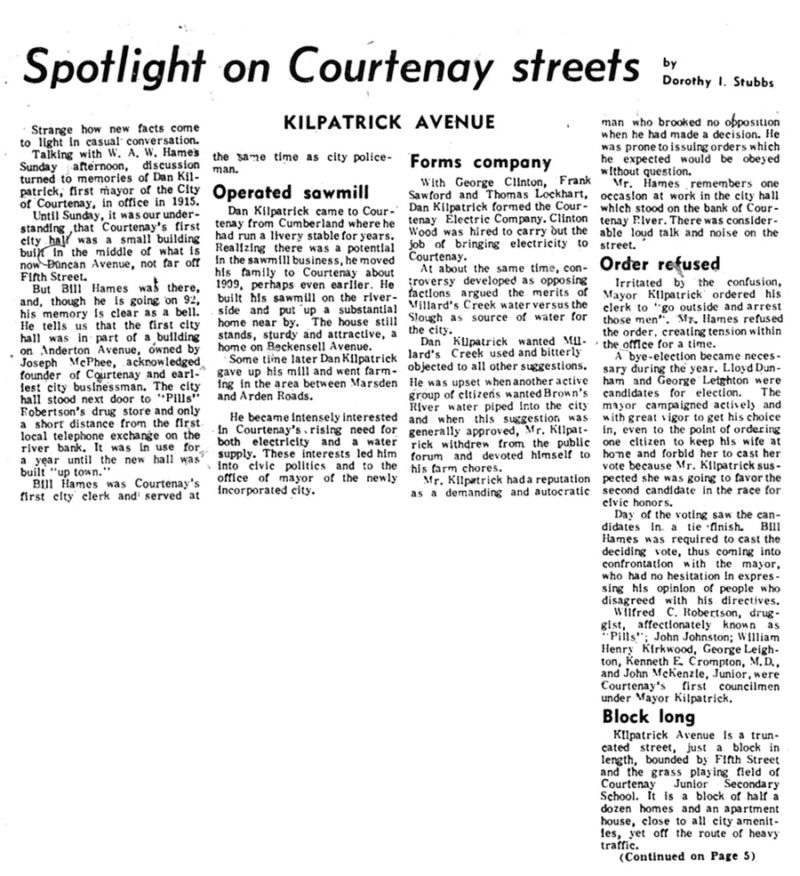 Courtenay Streets: Kilpatrick Avenue